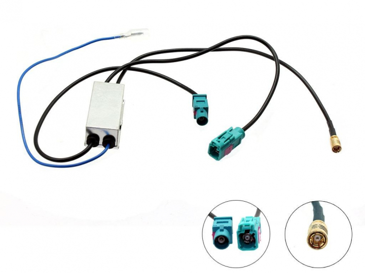 DAB-splitter - Fakra-hane till Fakra-hona. Med SMB-kontakt.